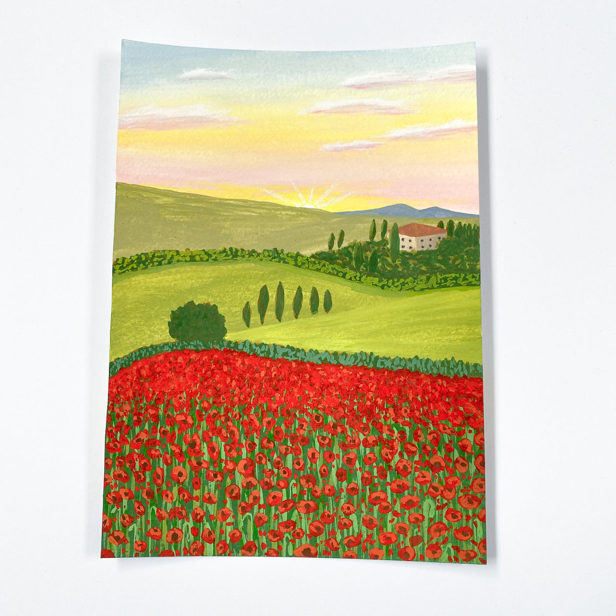 Tuscany Poppies (v1) - Original 15x21cm Gouache Painting - By Sarah Fr ...