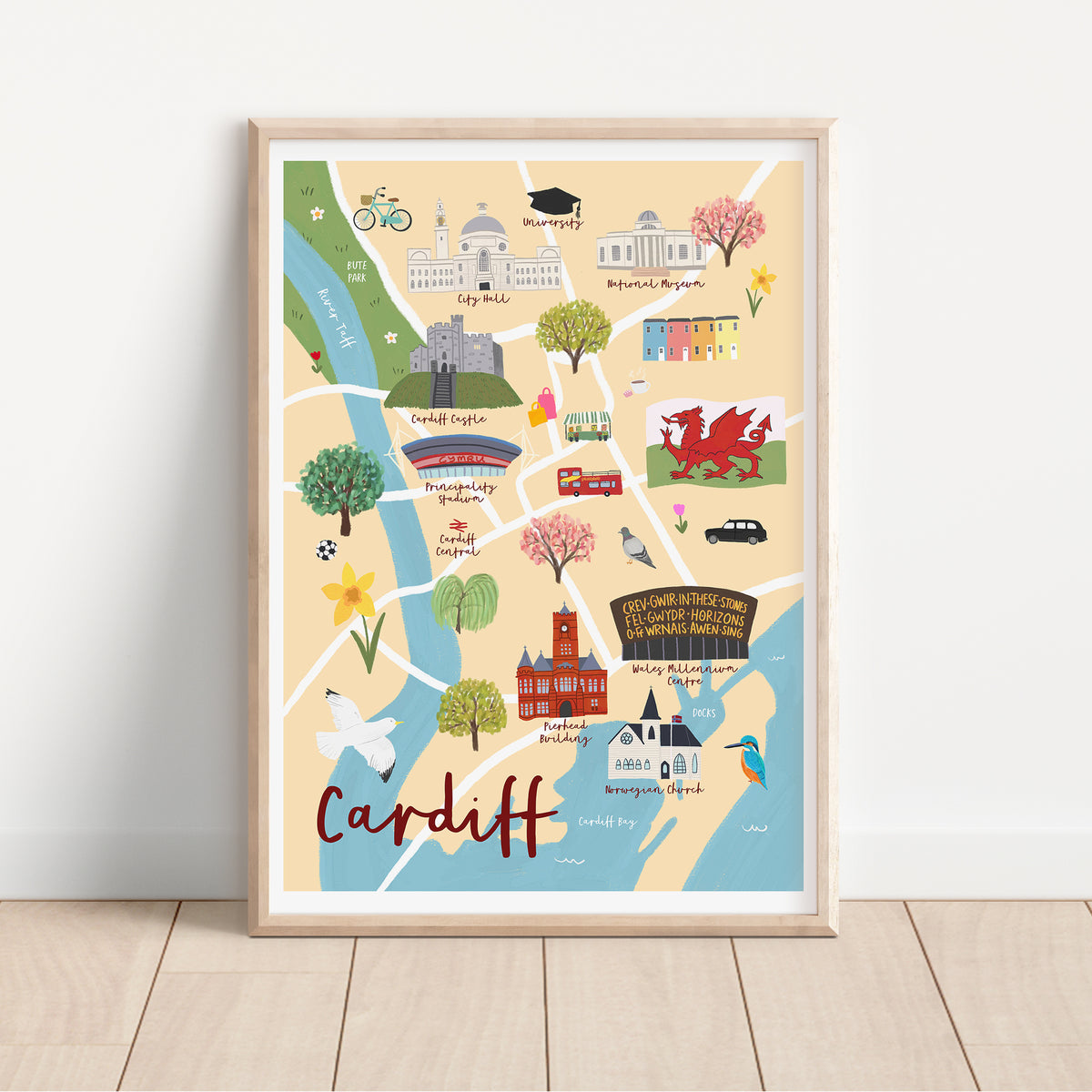 Cardiff Illustrated Map Art Print – Sarah Frances